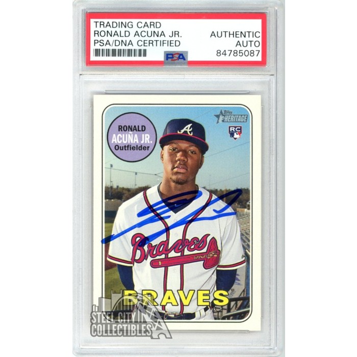 Ronald Acuna Jr 2018 Topps Heritage Autographed Rookie RC Card #580 PSA ...