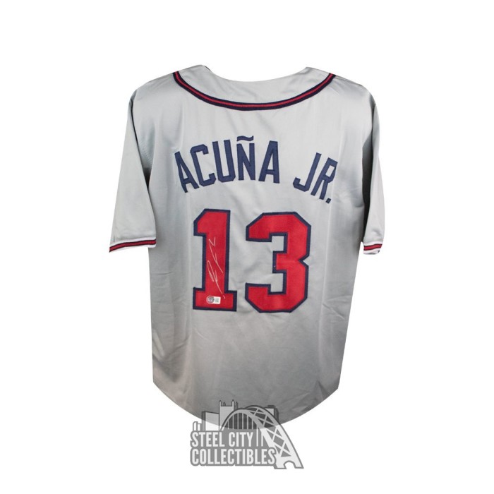 Ronald Acuna Jr Autographed Atlanta Custom Gray Baseball Jersey - BAS ...