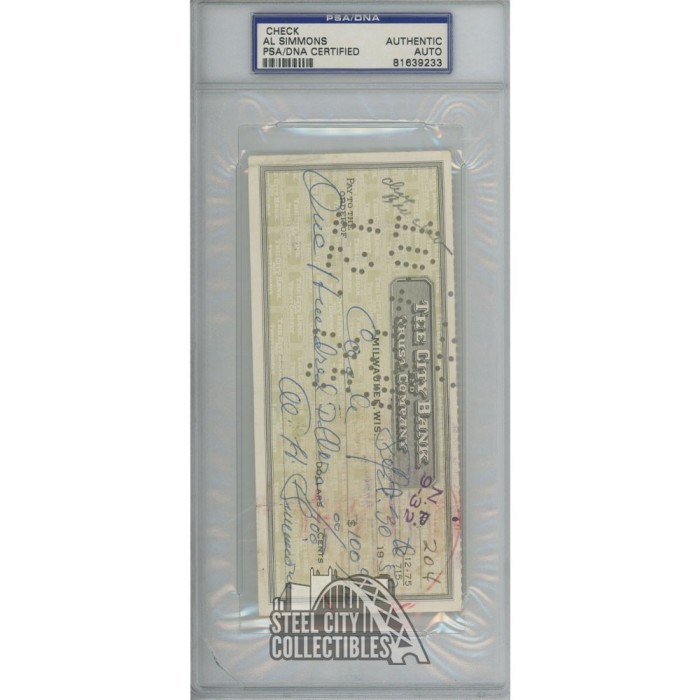 Al Simmons Autographed Check- PSA/DNA | Steel City Collectibles