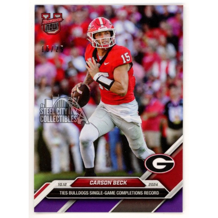 Carson Beck 2024 Bowman University Topps Now Purple Card #25 16/25 ...