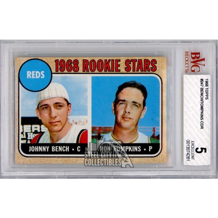 Johnny Bench/Ron Tompkins 1968 Topps Rookie Card #247 BVG 5 Excellent ...