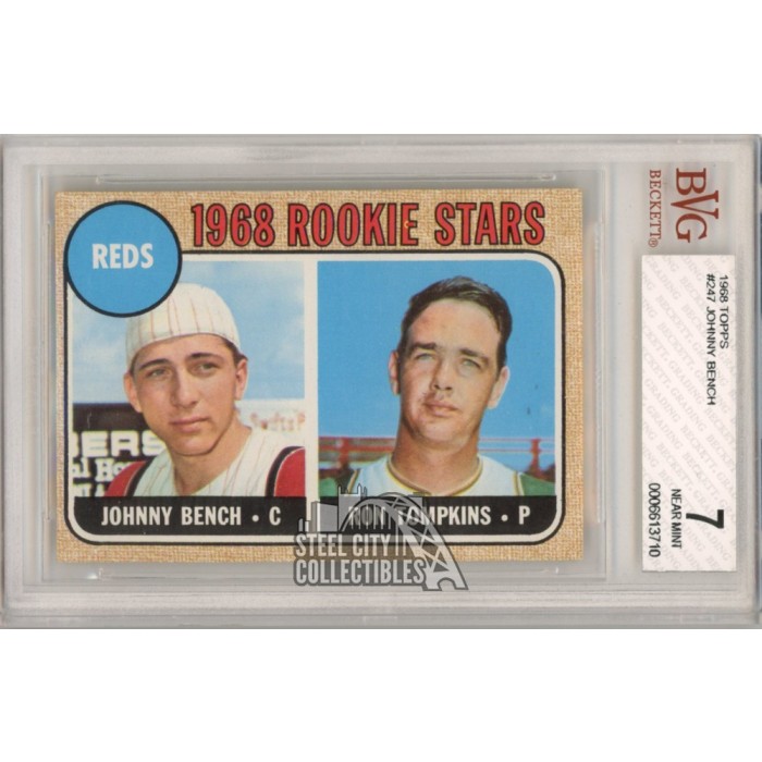 Johnny Bench/Ron Tompkins 1968 Topps Rookie Card #247 BVG 7 Near Mint ...