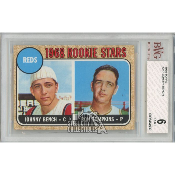 Johnny Bench/Ron Tompkins 1968 Topps Rookie Card #247 BVG 6 EX-MT ...