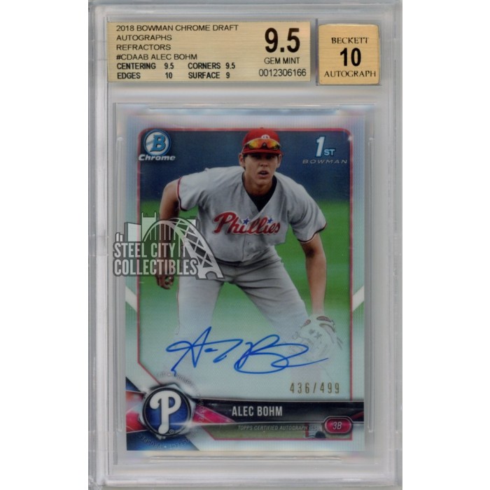 Alec Bohm 2018 1st Bowman Chrome Autograph Refractor Card 436/499 BGS 9 ...