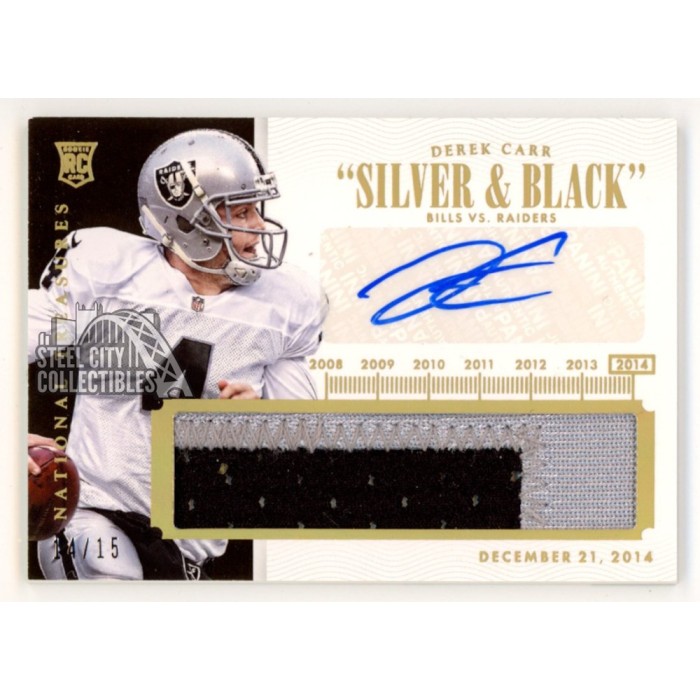 Derek Carr 2014 Panini National Treasures Autograph Rookie Patch Card # ...