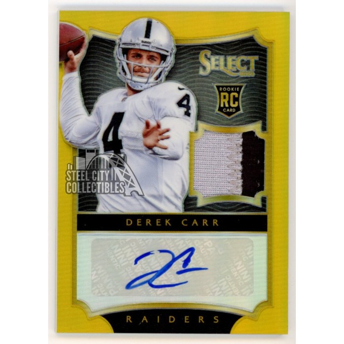 Derek Carr 2014 Panini Select Gold Autograph Rookie Patch Card 05/10 | Steel City Collectibles