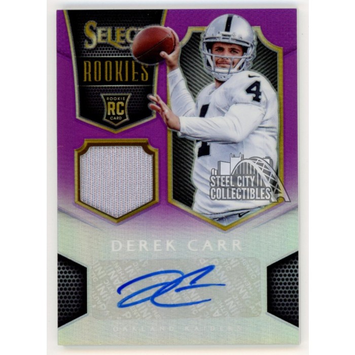Derek Carr 2014 Panini Select Purple Autograph Rookie Patch Card 03/10 | Steel City Collectibles