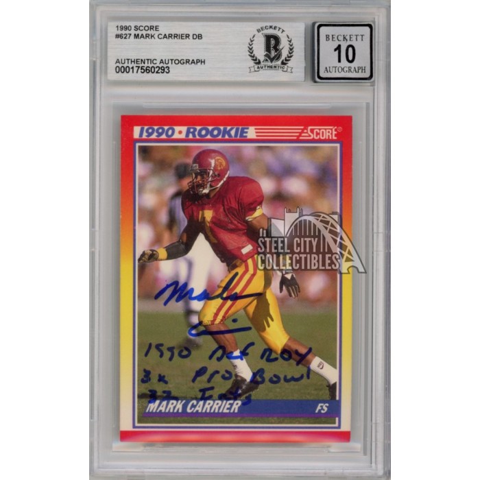 Mark Carrier 1990 Score Inscriptions Autograph Rookie Card #627 BAS 10 ...