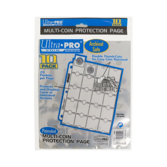 Ultra Pro 20-Pocket Coin Page Pack of 10 | Steel City Collectibles