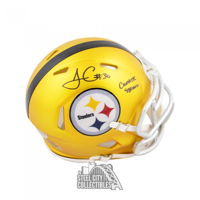 James Conner Conner Strong Autographed Steelers Blaze Mini Football ...