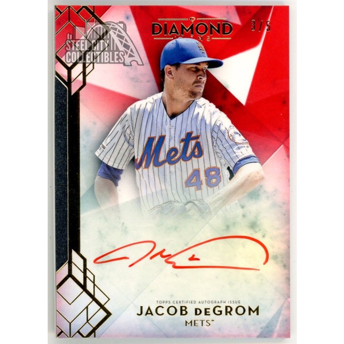 Jacob deGrom 2020 Topps Diamond Icons Red Ink Autograph Card #RI-JD 3/5 ...