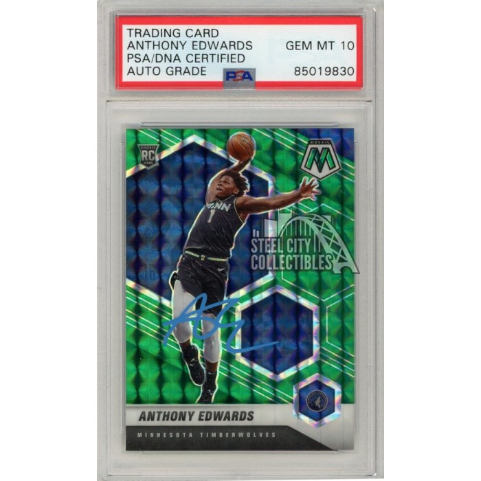 Anthony Edwards 2020-21 Panini Mosaic Green Autograph Rookie Card #201 ...