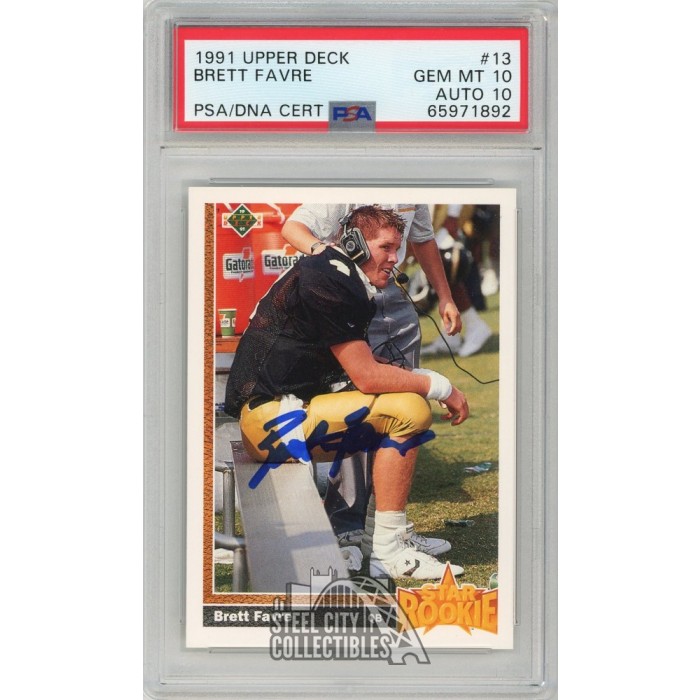 Brett Favre 1991 Upper Deck Autograph Rookie Card #13 PSA 10 PSA/DNA 10 ...