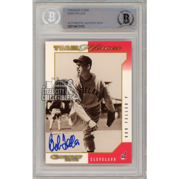 Bob Feller 2002 Donruss Team Heroes Baseball Autograph Card #164 BAS ...
