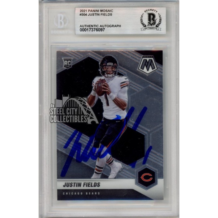 Justin Fields 2021 Panini Mosaic Autograph Rookie Card #304 BAS | Steel ...