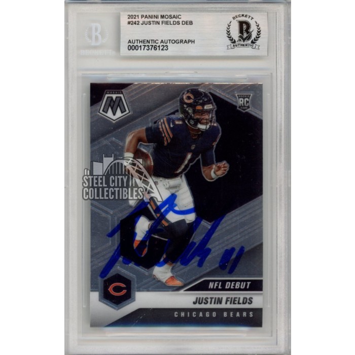 Justin Fields 2021 Panini Mosaic Debut Autograph Rookie Card #242 BAS ...