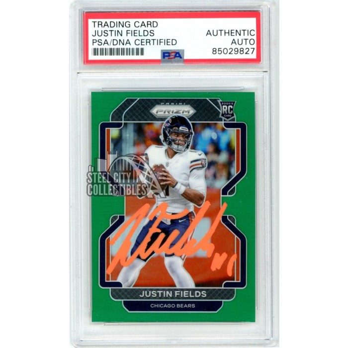 Justin Fields 2021 Panini Prizm Green Autograph Rookie Card #334 PSA ...