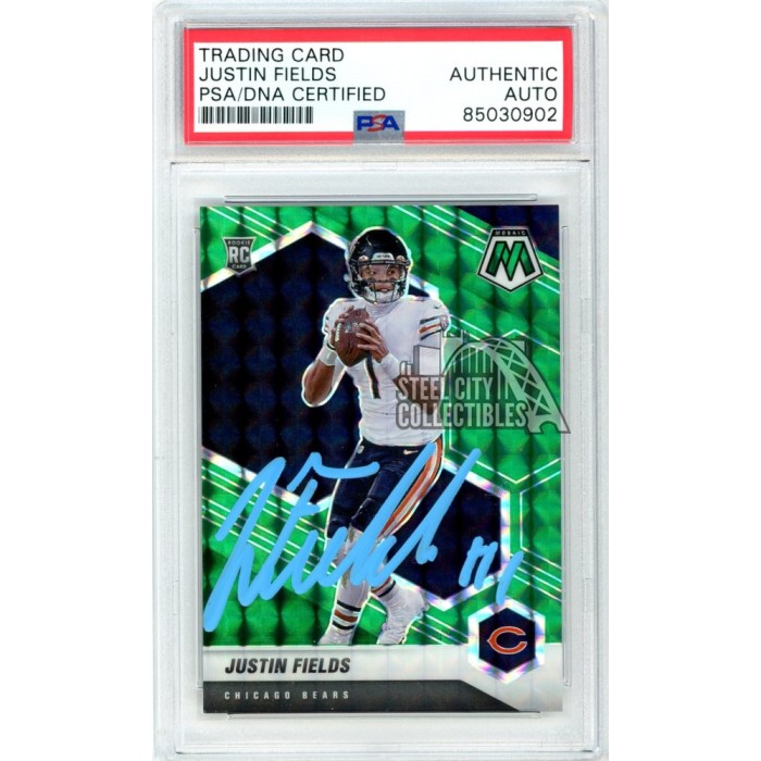 Justin Fields 2021 Panini Mosaic Green Autograph Rookie Card #304 PSA ...
