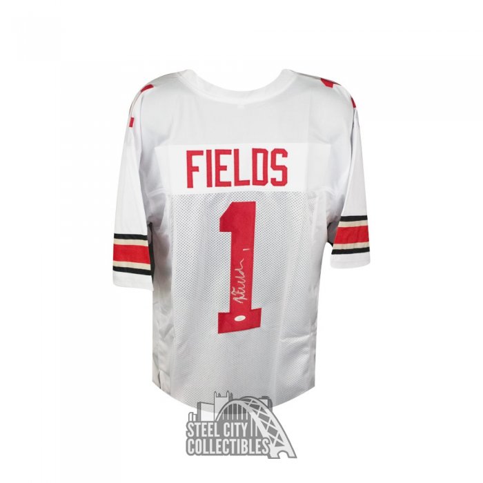 Justin Fields Autographed Ohio State White Custom Football Jersey - JSA ...