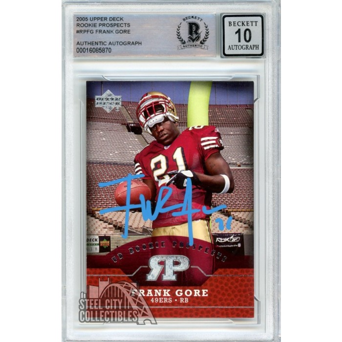 Frank Gore 2005 UD Rookie Prospects Autograph Card #RP-FG BAS 10 (Light ...