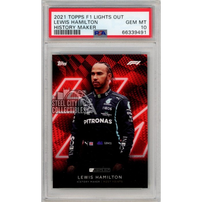 Lewis Hamilton 2021 Topps Formula 1 Lights Out Racing History Red PSA ...