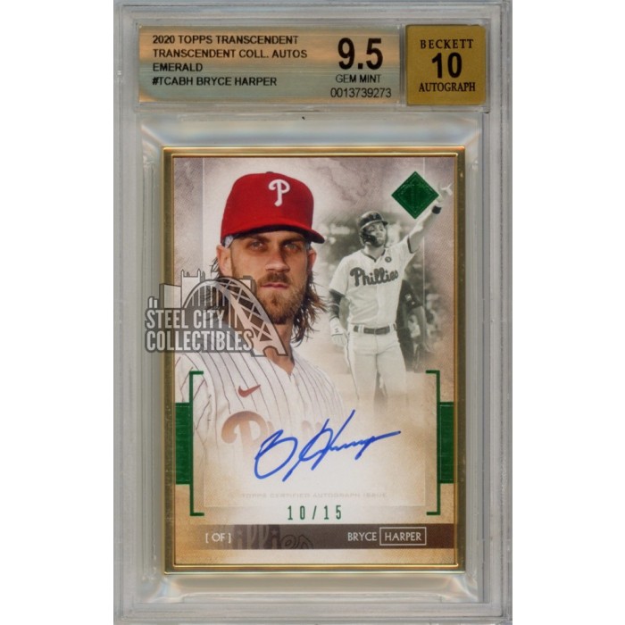 Bryce Harper 2020 Topps Transcendent Emerald Autograph Card #TCA-BH 10/ ...