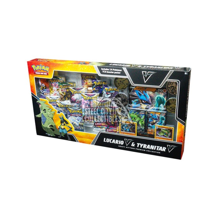 Pokemon Lucario V & Tyranitar V Heavy Hitter Premium Collection Box ...