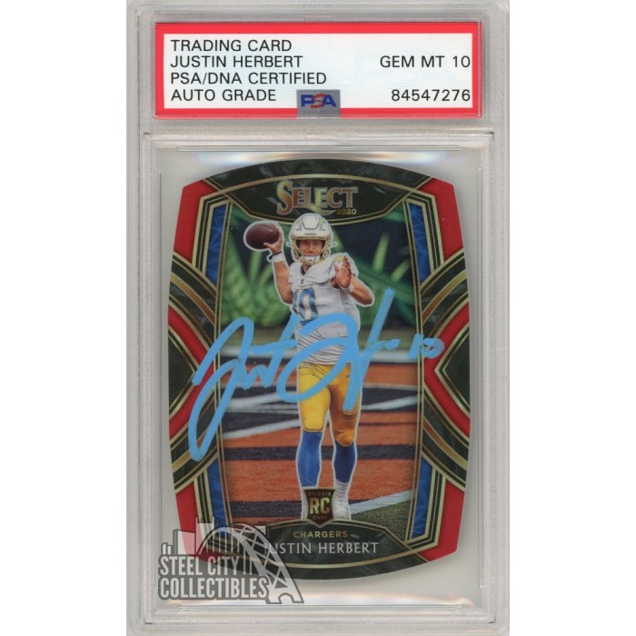 Justin Herbert 2020 Panini Select Club Level Die Cut Red Auto Rookie ...