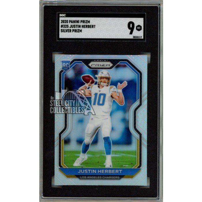 Justin Herbert 2020 Panini Prizm Silver Rookie Card #325 SGC 9 Mint ...