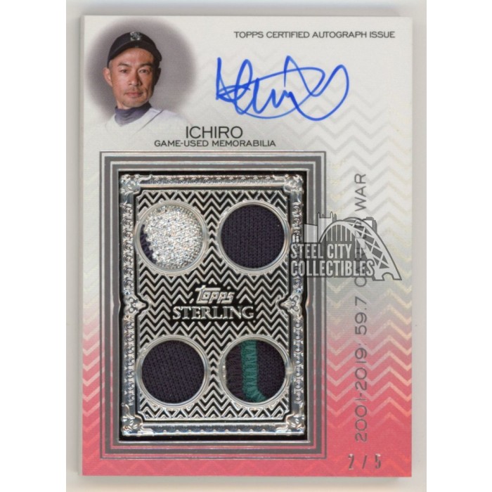 Ichiro 2021 Topps Sterling Quad Autograph Patch Card #SWAR-I 2/5 ...