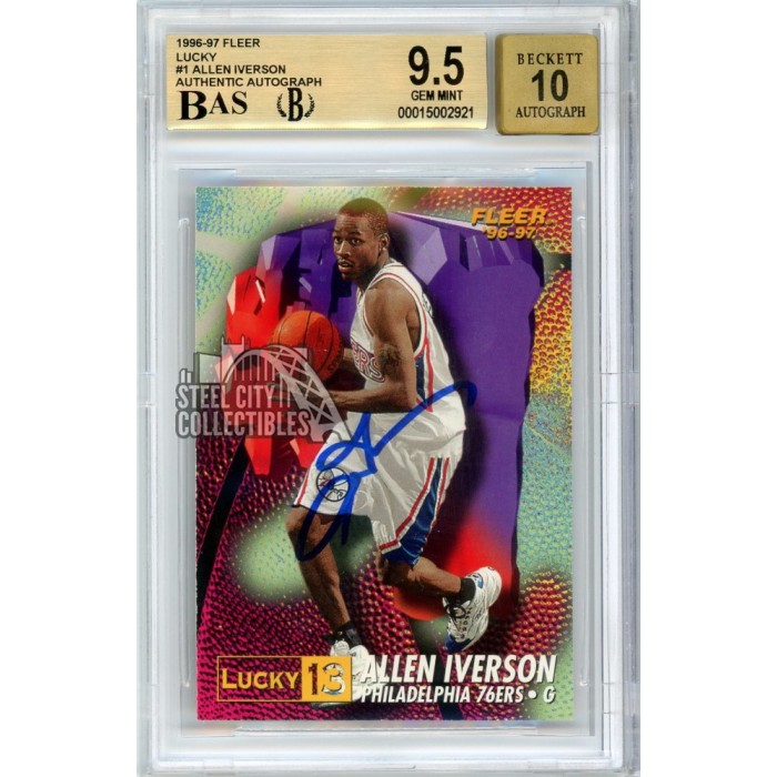 Allen Iverson 1996-97 Fleer Lucky 13 Autograph Rookie Card #1 BGS 9.5 ...