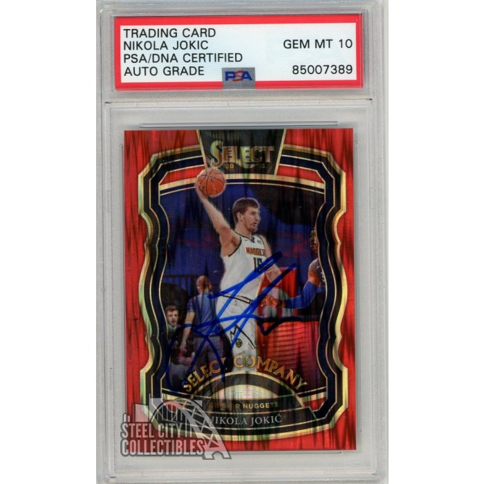 Nikola Jokic 2020-21 Panini Select Red Shimmer Autograph Card #16 PSA ...