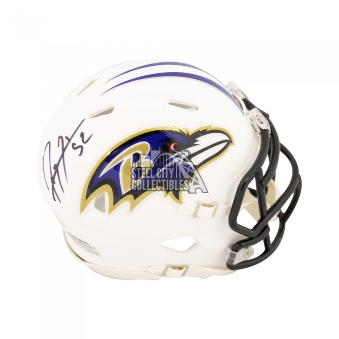Ray Lewis Autographed Baltimore Ravens Flat White Mini Football Helmet ...