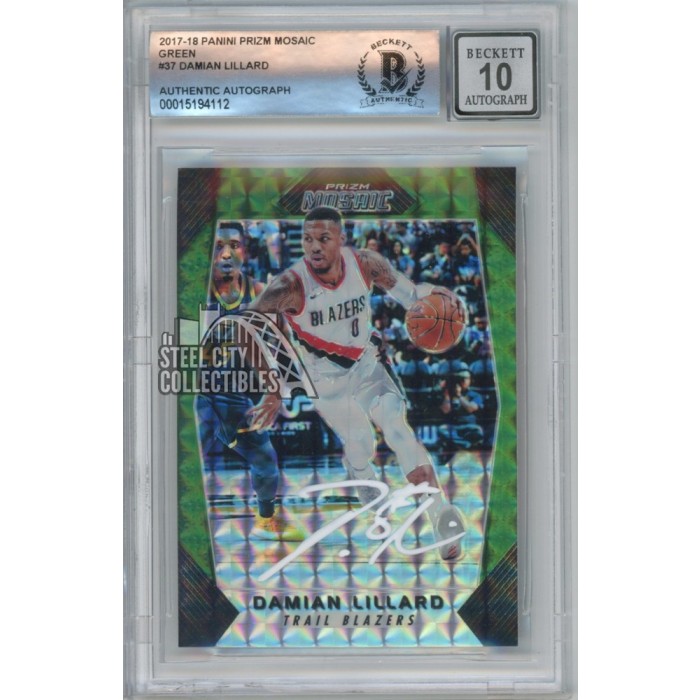 Damian Lillard 2017-18 Panini Green Mosaic Autograph Card #37 BAS 10 ...