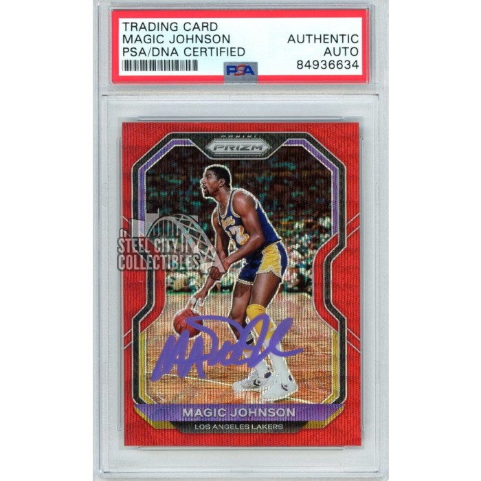 Magic Johnson 2020-21 Panini Prizm Red Wave Autograph Card #219 PSA/DNA ...