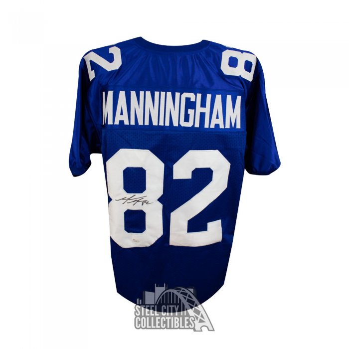 Mario Manningham Autographed New York Custom Blue Football Jersey JSA ...