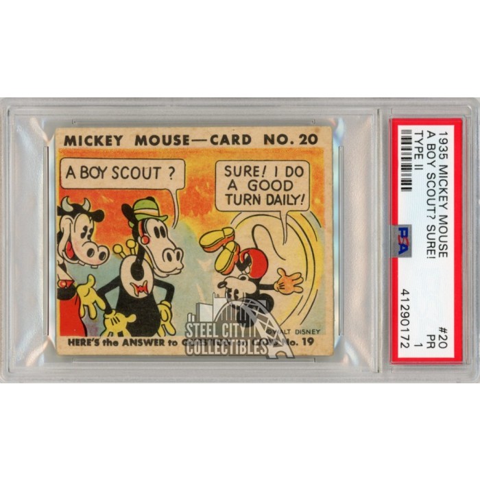 Mickey Mouse 1935 Walt Disney Type II A Boy Scout? Sure! Card #20 PSA 1 ...