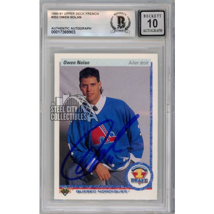 Owen Nolan 1990-91 Upper Deck French Autograph Rookie Card #352 BAS 10 ...
