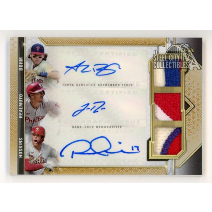 Bohm/Realmuto/Hoskins 2021 Topps Triple Threads Autograph Patch Card # ...