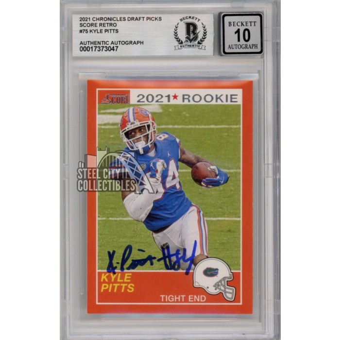 Kyle Pitts 2021 Panini Score Retro Autograph Rookie Card #75 BAS 10 ...