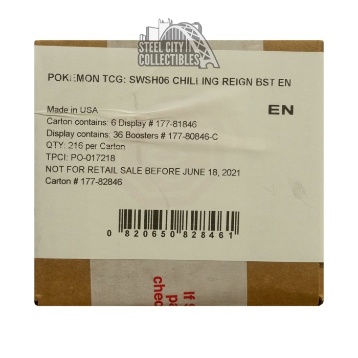 Pokemon Sword & Shield Chilling Reign Booster 6-Box Case | Steel City ...