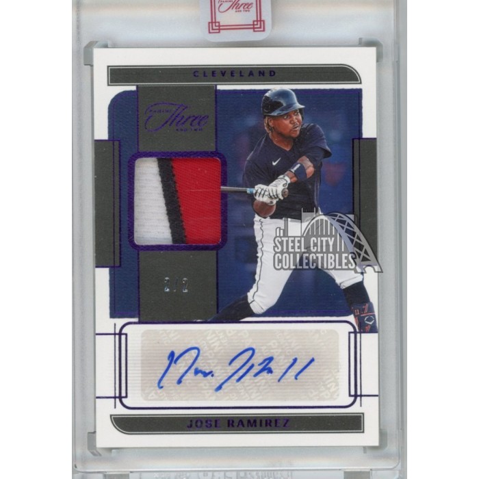 Jose Ramirez 2022 Panini Three & Two Purple Autograph Patch Card #AJ-JR ...