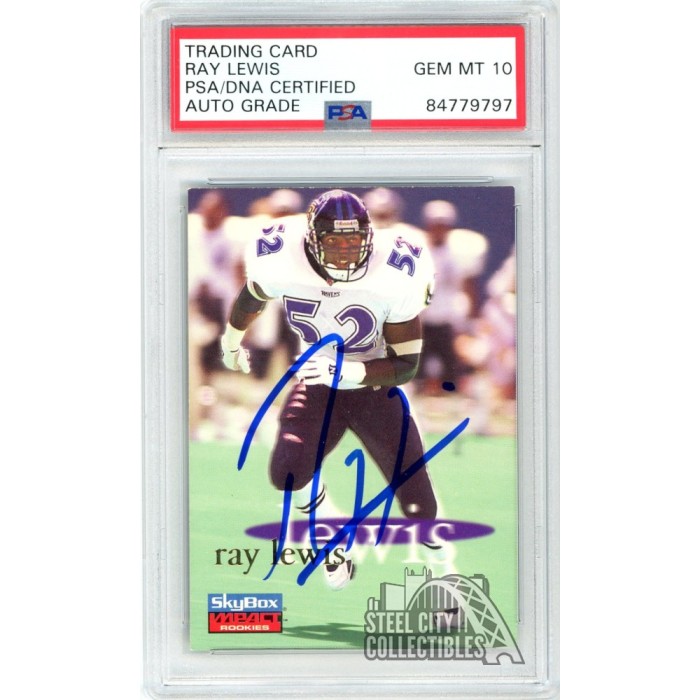 Ray Lewis 1996 Skybox Impact Autograph Rookie Card #6 PSA/DNA 10 ...