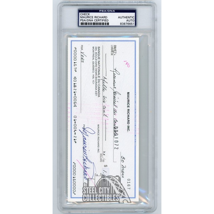 Maurice Richards Autographed Check - PSA/DNA | Steel City Collectibles