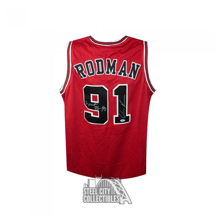Dennis Rodman Autographed Chicago Custom Red Basketball Jersey - PSA ...