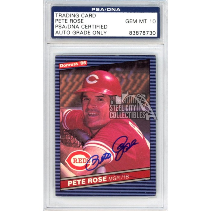 Pete Rose 1986 Donruss Autographed Card #62 - PSA/DNA Gem Mt 10 | Steel ...
