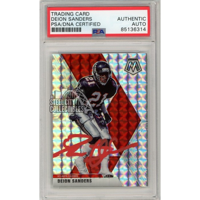 Deion Sanders 2020 Panini Mosaic Mosaic Autograph Card #18 PSA/DNA (Red ...