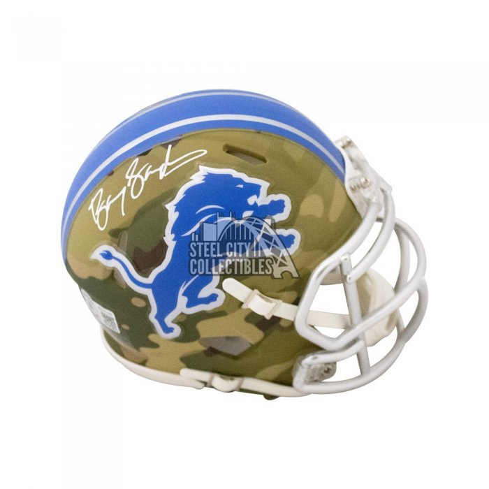 Barry Sanders Autographed Detroit Lions Camo Mini Football Helmet - BAS ...