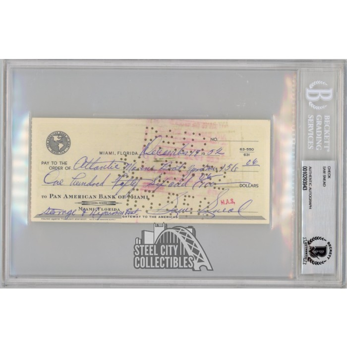 Sam Snead Autographed Check - BAS | Steel City Collectibles