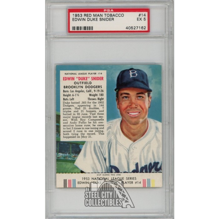 Edwin Duke Snider 1953 Red Man Oversize Card #14 PSA 5 EX | Steel City ...